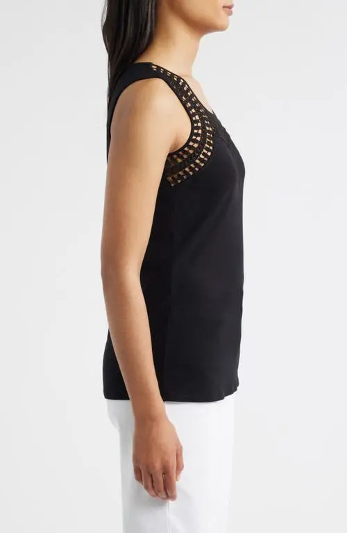 Loveappella Guipure Lace Accent Scoop Neck Tank