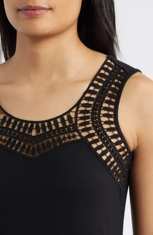 Loveappella Guipure Lace Accent Scoop Neck Tank