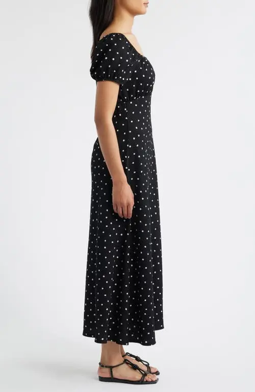 Loveappella Ruched Polka Dot Midi Dress