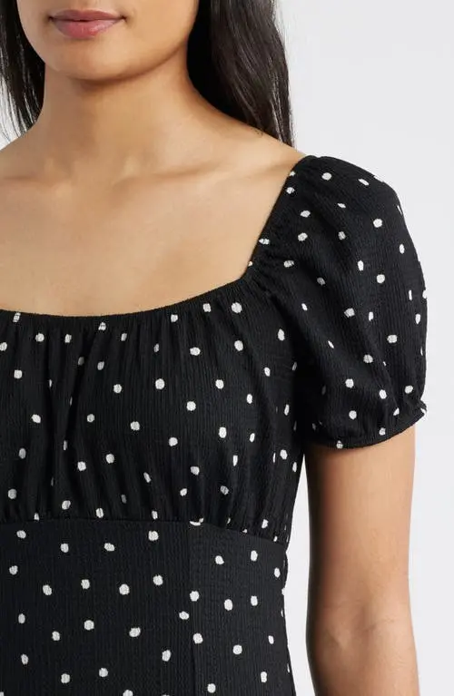 Loveappella Ruched Polka Dot Midi Dress