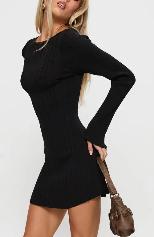 Princess Polly Open Back Ribbed Knit Minidress - Black