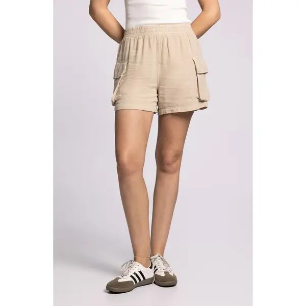 THREAD & SUPPLY Darana Stripe Linen Blend Shorts - White Pepper