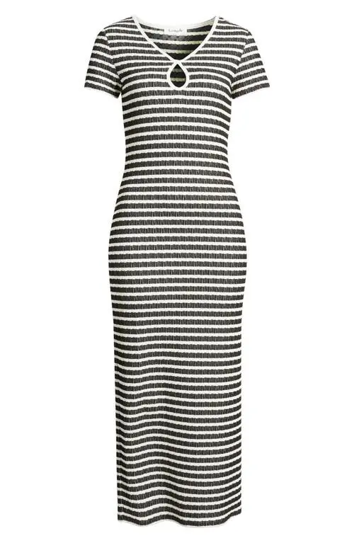 Loveappella Keyhole Stripe Textured Midi Dress - Black/ivory