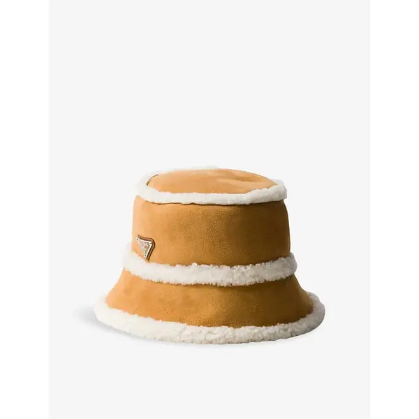 Prada Shearling Trimmed Suede Bucket Hat - Neutral