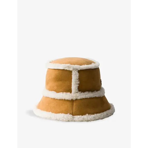 Prada Shearling Trimmed Suede Bucket Hat - Neutral