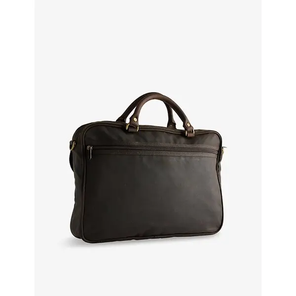 Barbour Leather-trimmed Waxed-cotton Briefcase