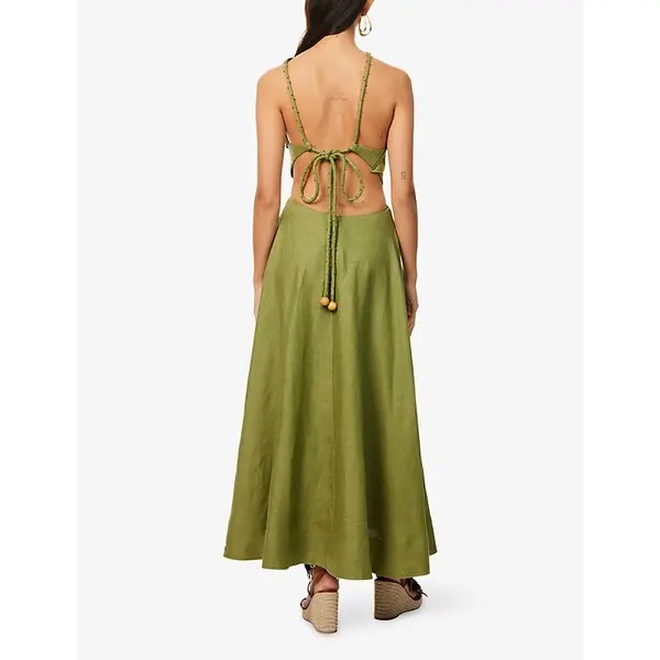 Farm Rio Palm Tree One-Shoulder Linen Maxi Dress - Green | Editorialist