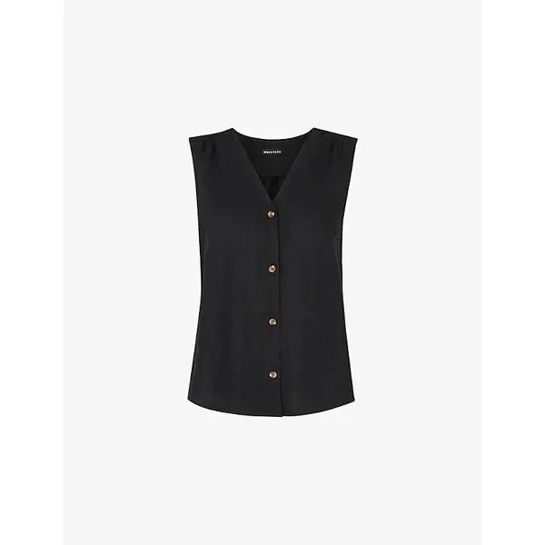 Whistles Linen V-neck Tank - Black