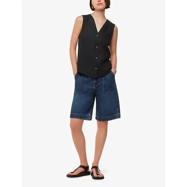 Whistles Linen V-neck Tank - Black