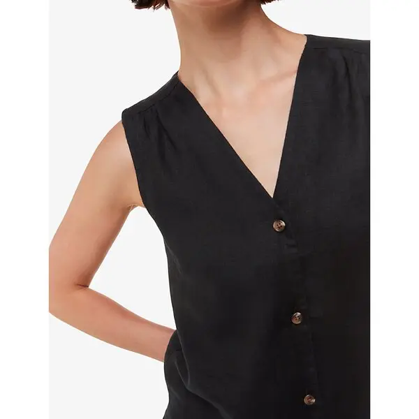Whistles Linen V-neck Tank - Black