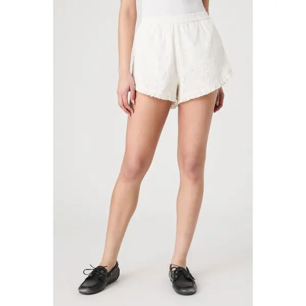 French Connection Cotton Eyelet Shorts With Ruffle Hem