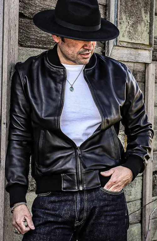 LAST WOLF Elk Leather Bomber Jacket