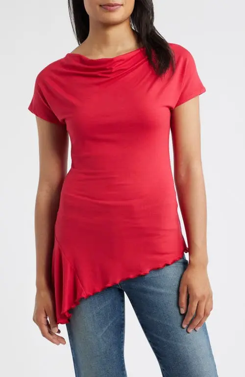 Loveappella Ruched Asymmetric Top - Red