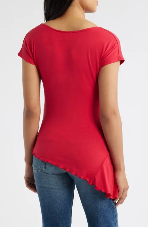 Loveappella Ruched Asymmetric Top - Red