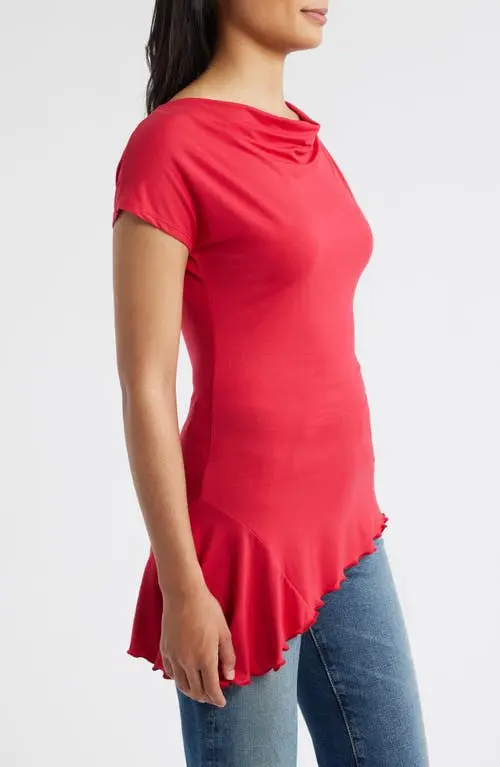 Loveappella Ruched Asymmetric Top - Red