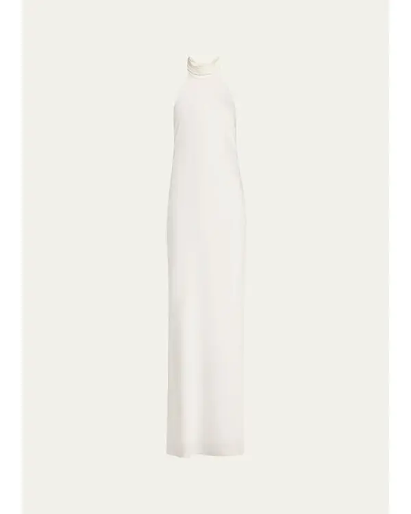 Ramy Brook Tatiana Low-cut Halter Column Gown - Ivory