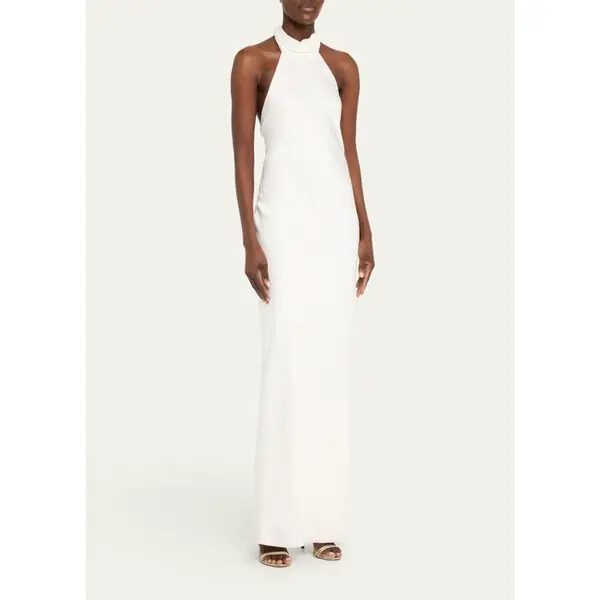 Ramy Brook Tatiana Low-cut Halter Column Gown - Ivory