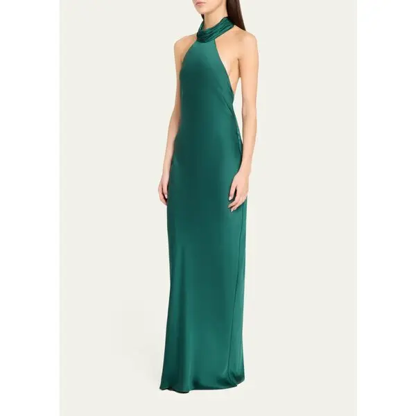 Ramy Brook Tatiana Low-cut Halter Column Gown - Ivory