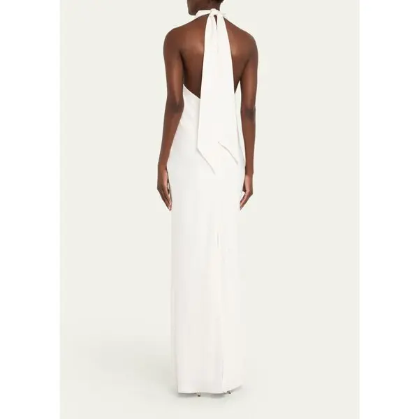 Ramy Brook Tatiana Low-cut Halter Column Gown - Ivory