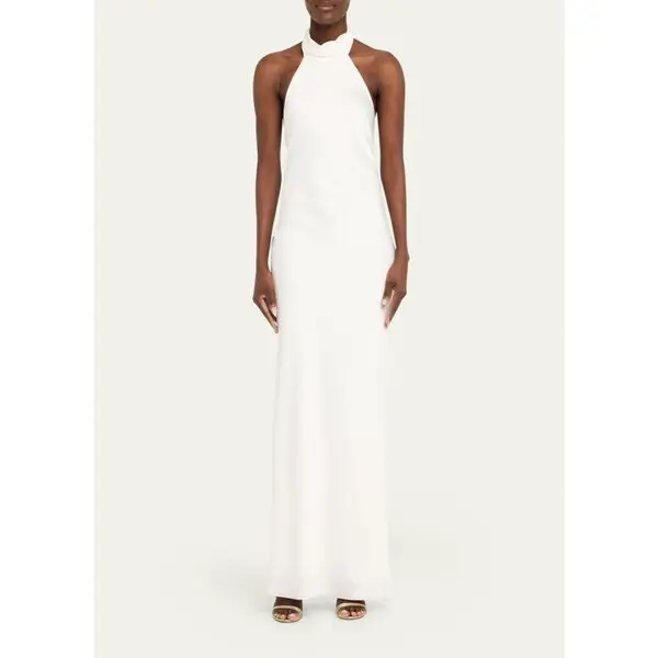 Ramy Brook Tatiana Low-cut Halter Column Gown - Ivory
