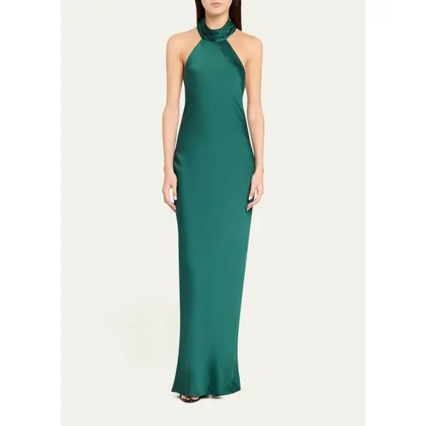 Ramy Brook Tatiana Low-cut Halter Column Gown - Ivory