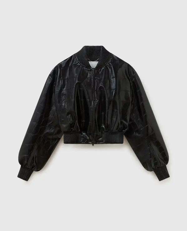 Stella McCartney Crocodile-embossed Cropped Bomber Jacket