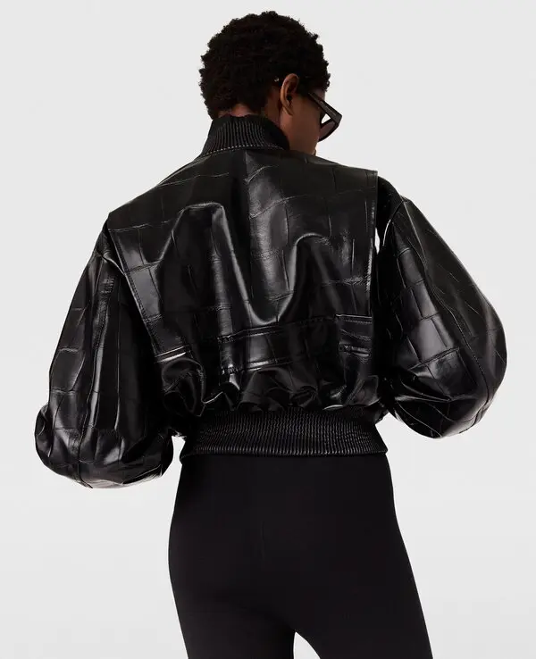 Stella McCartney Crocodile-embossed Cropped Bomber Jacket