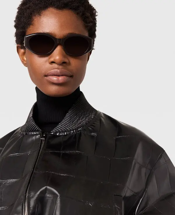 Stella McCartney Crocodile-embossed Cropped Bomber Jacket