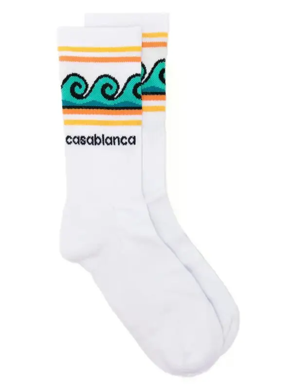 Casablanca Greco Wave Socks - White