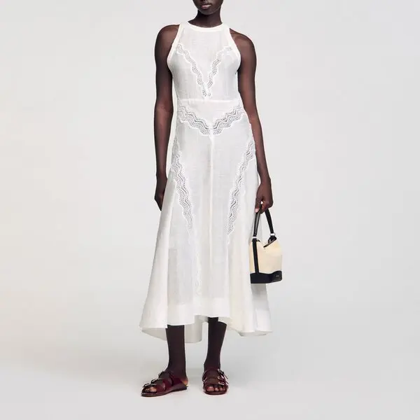 Sandro Lace Trim Maxi Dress - White