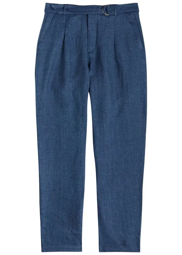 Oliver Peoples Belted Linen Trousers - Navy