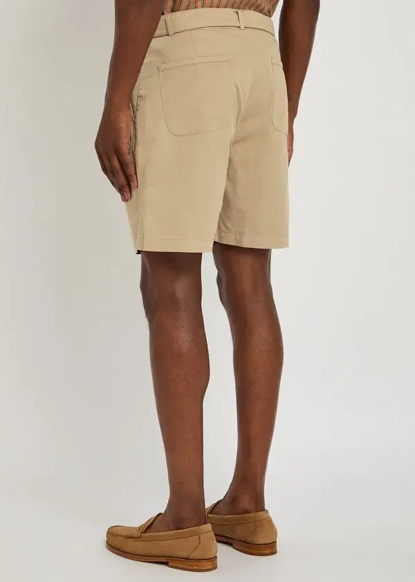 Oliver Peoples Belted Pleated Cotton Shorts