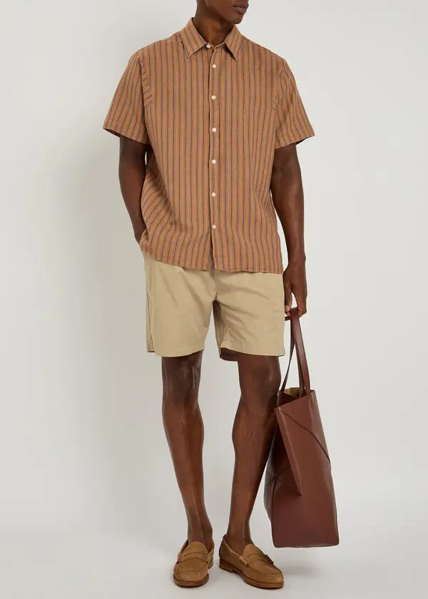 Oliver Peoples Belted Pleated Cotton Shorts