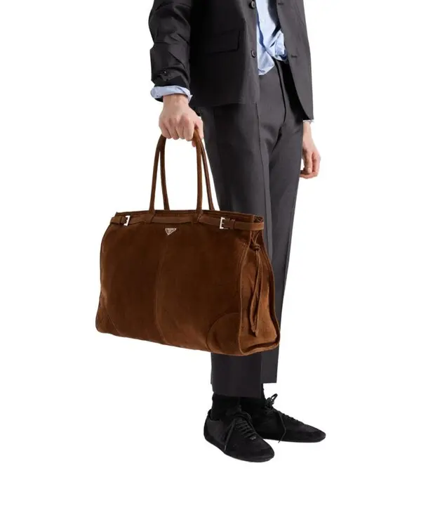 Prada Suede Tote Bag - Brown