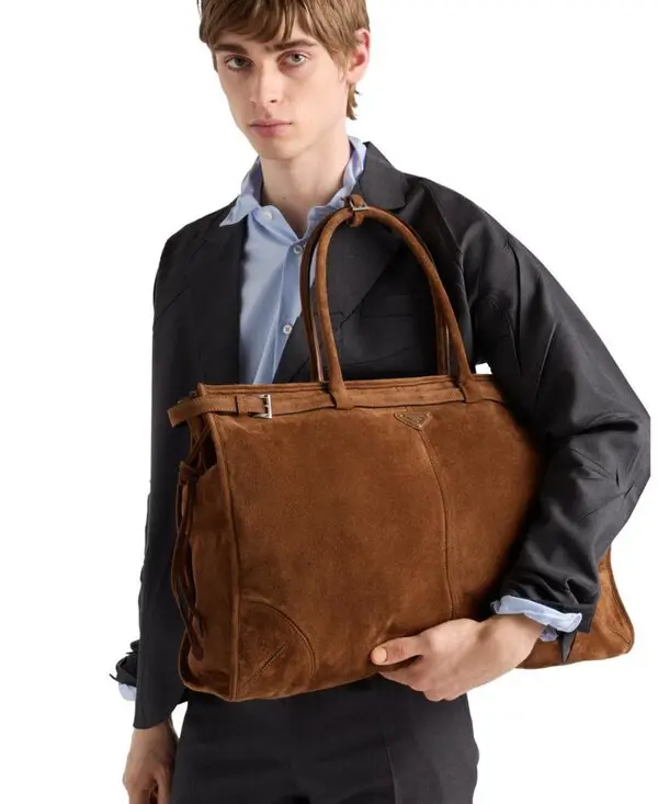 Prada Suede Tote Bag - Brown