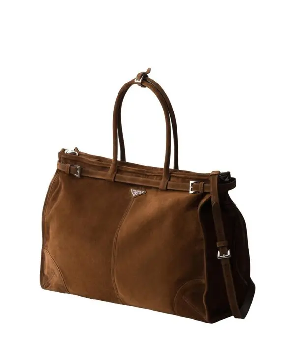 Prada Suede Tote Bag - Brown