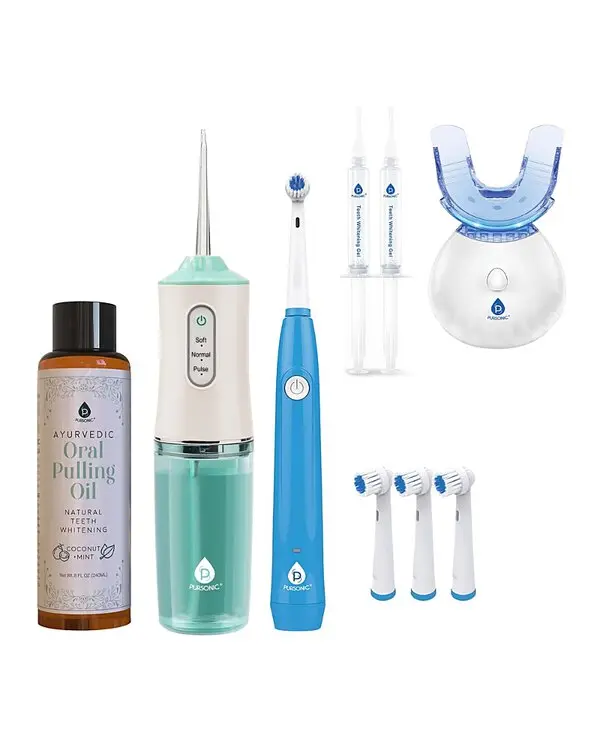 PURSONIC Ultimate Oral Care Bundle Flosser, Electric Toothbrush, Whitening, And Ayurveda Care - Multicolor