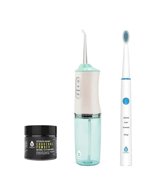 PURSONIC Oral Care Power Bundle: Usb Rechargeable Water Flosser, Electric Toothbrush, And Charcoal Teeth Whitener - Multicolor