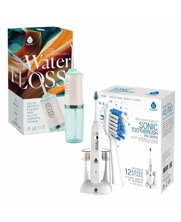 PURSONIC Electric Rechargeable Toothbrush & Water Flosser Duo With Multi-year Supply - Multicolor