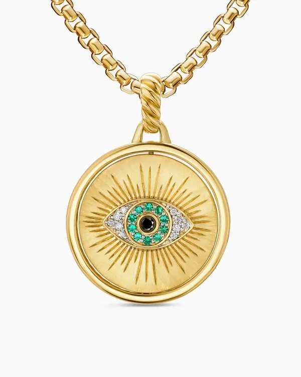 David Yurman 18k Yellow Gold Duality Amulet Pendant - Dark Green