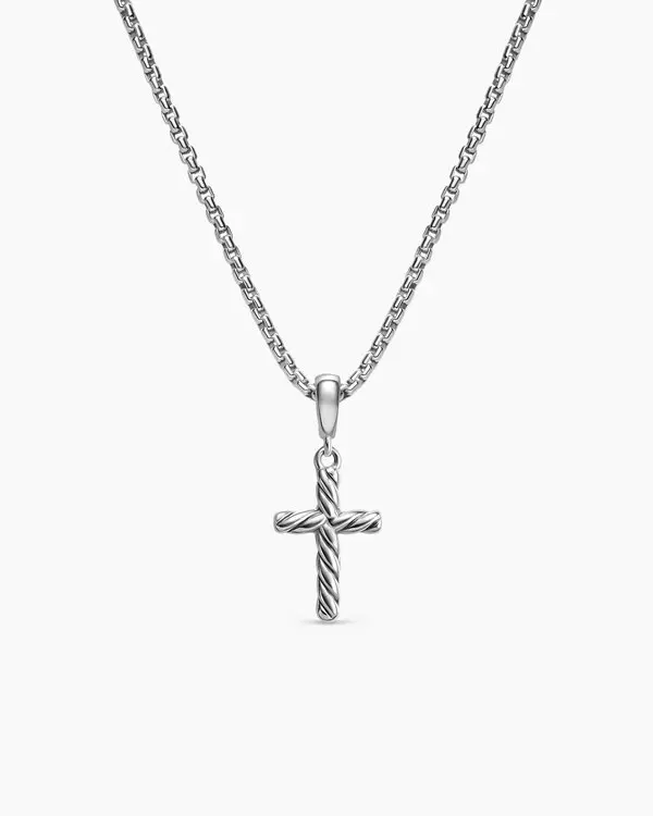 David Yurman Cable Cross Pendant Necklace - All Sterling Silver