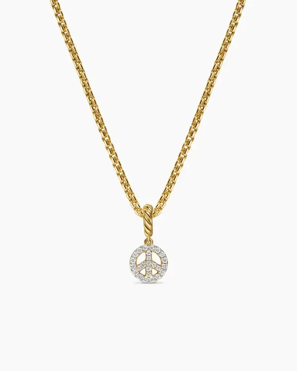 David Yurman 18k Yellow Gold And Peace Sign Amulet - Diamond