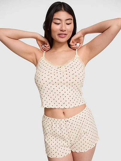 Pink Drop Needle Pointelle Tank Top - Print