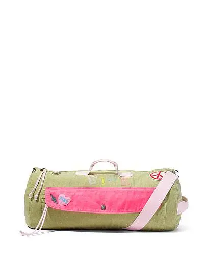 Pink Canvas Rolled Duffle Bag - Beige