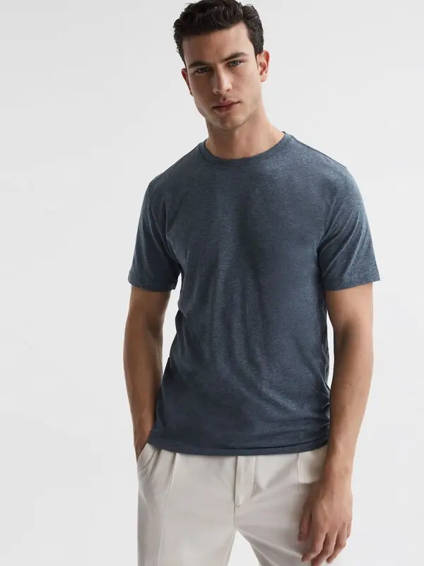 REISS Blessairforce Melange Bless Crew Neck T-shirt - Blue