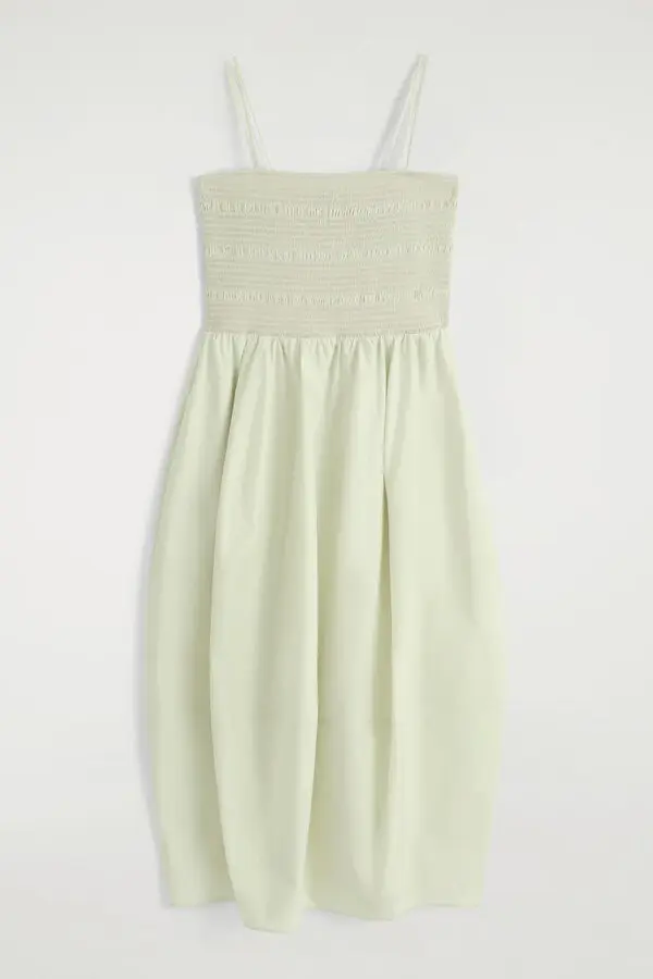 Cos Smocked Cotton Midi Dress - Green