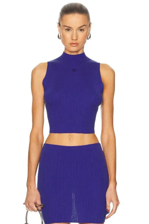COURREGES Mock Neck Light Rib Top