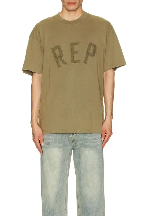 REPRESENT Rep Applique T-shirt In Olive - Fawn