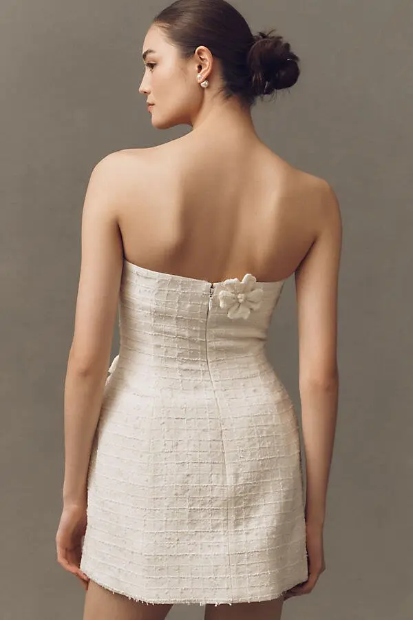Leo Lin Rosario Strapless Tweed Mini Dress With Appliqu - Snow - 20% Off |  Editorialist