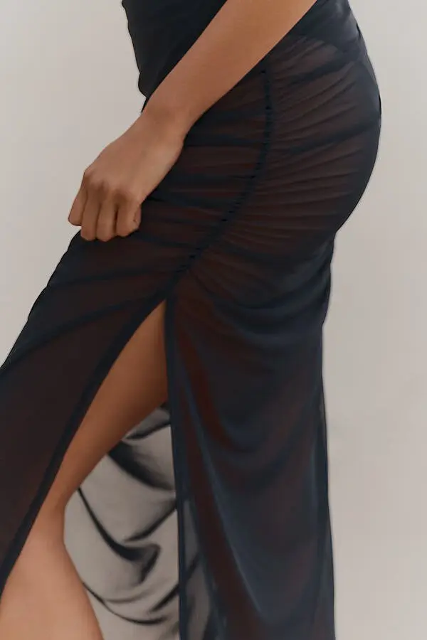 JETS Et Lure Ruched Sheer Mesh Midi Dress